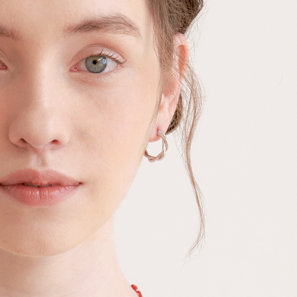 twist line one touch ring earrings (E048_silver) - HAGO(하고)
