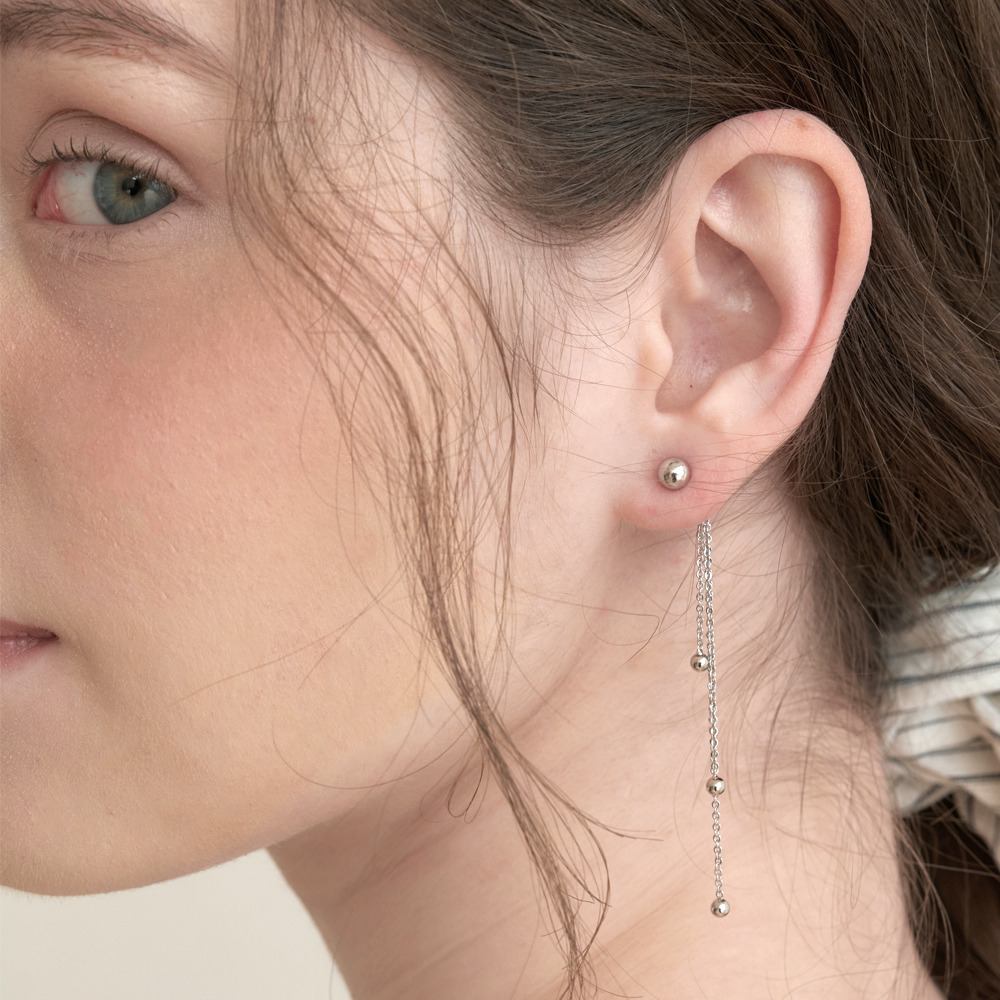 long drop chain ball line earrings (E060_silver) - HAGO(하고)