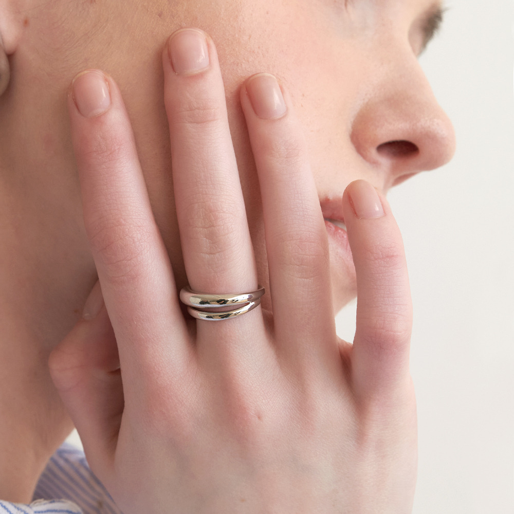 sharp finish two line ring (R004_silver) - HAGO(하고)