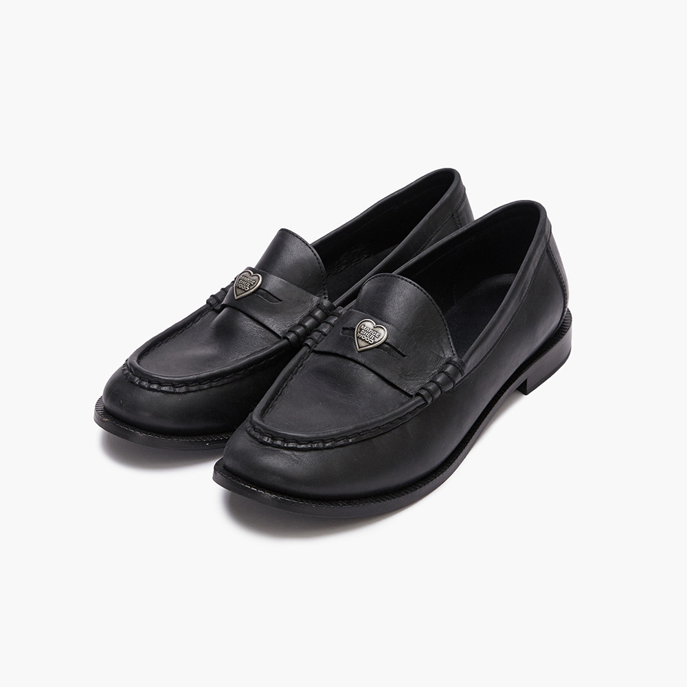 MARGE HEART LOAFERS_black pull-up - HAGO(하고)