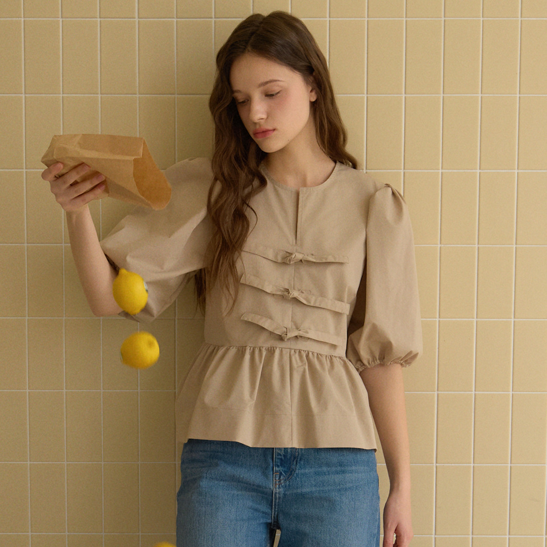 Julie Puff Sleeve Blouse [Beige] - HAGO(하고)