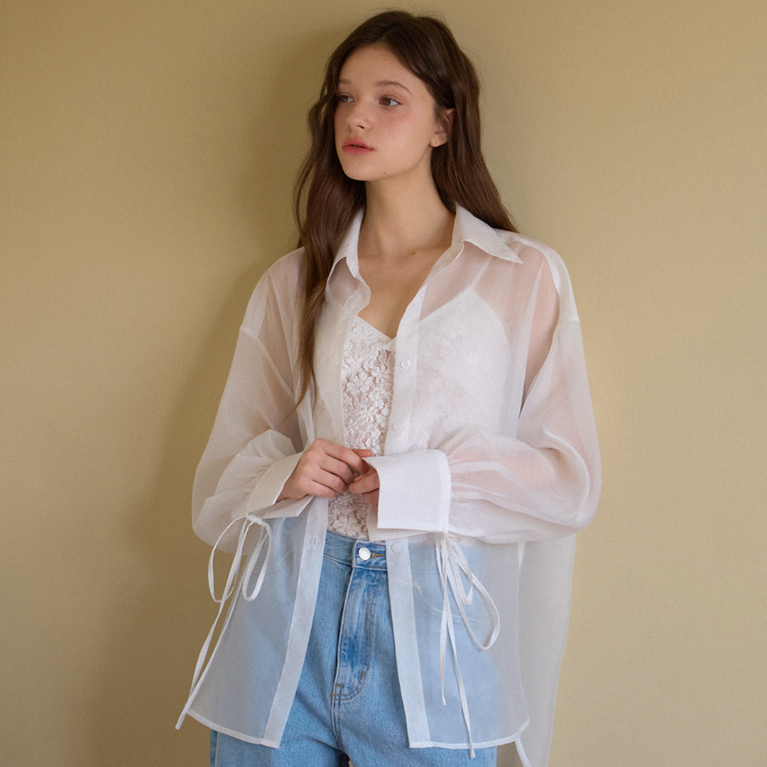 Sheer Ribbon String Shirts [White] - HAGO(하고)
