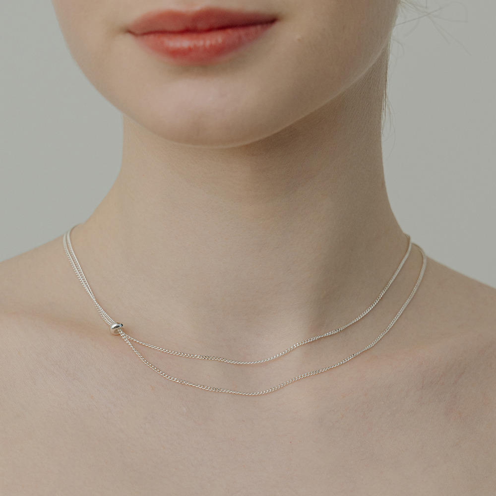 WE010 Silver ball layered necklace - HAGO(하고)