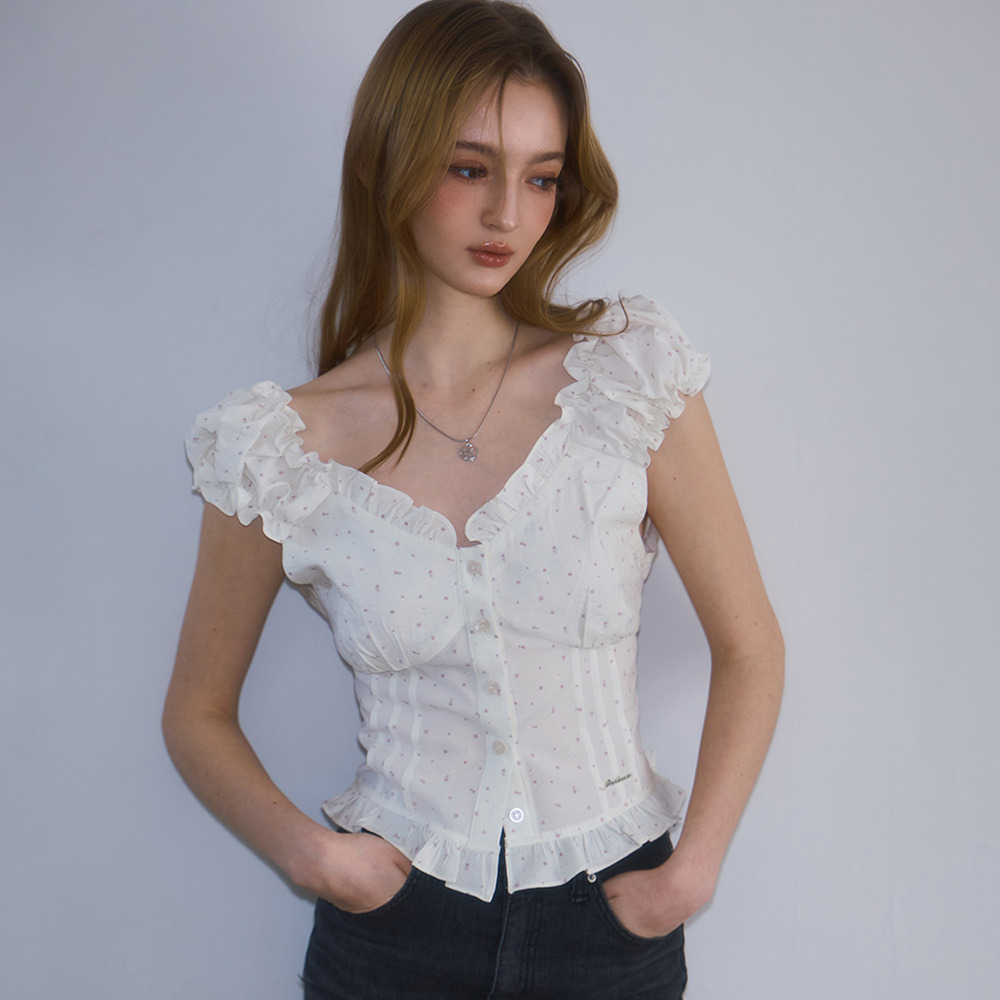 Frill Shirring Sleeveless [Flower] - HAGO(하고)