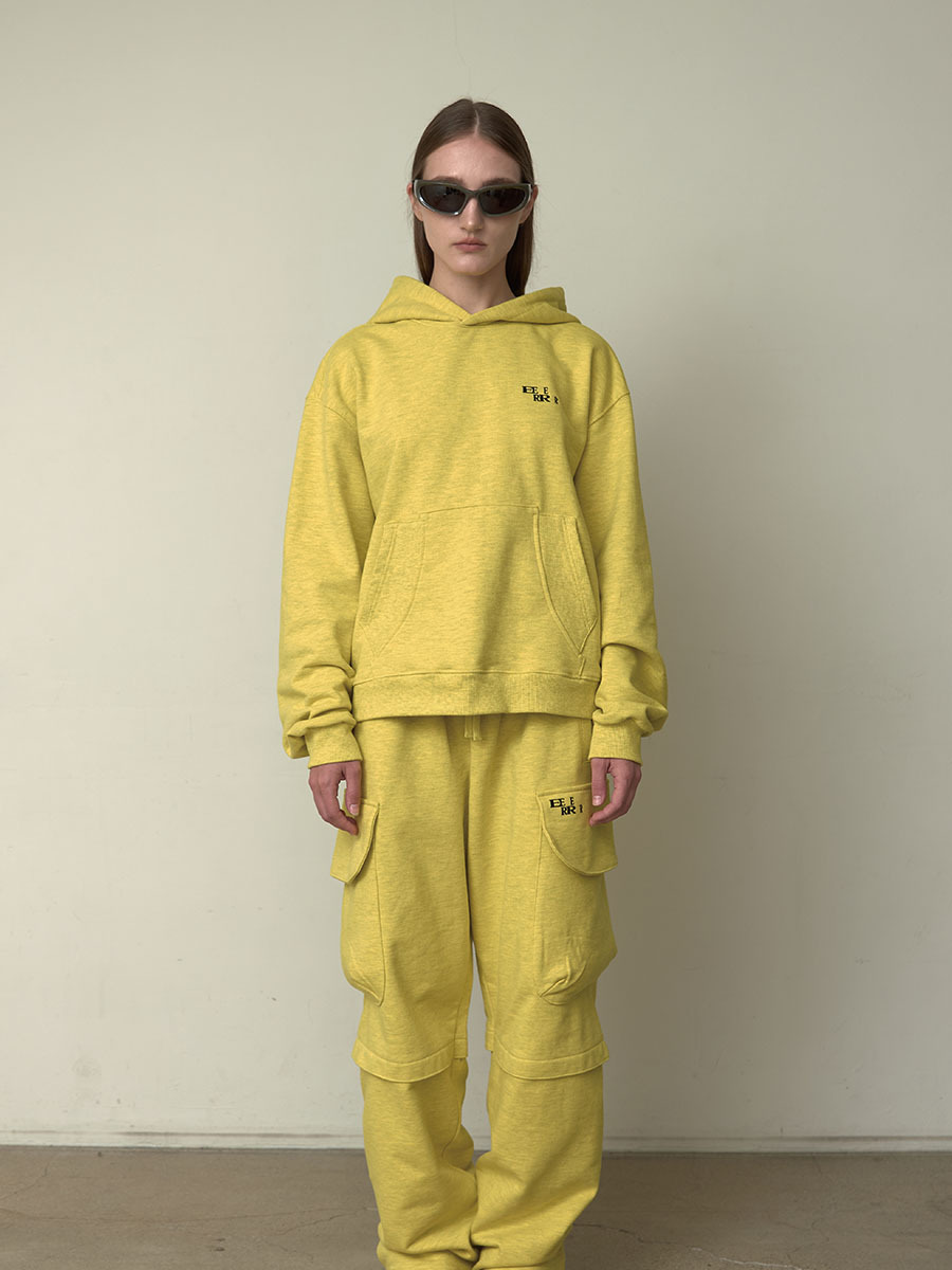 EEERRR Basic logo needlework hoodie (Melange Yellow) - HAGO(하고)