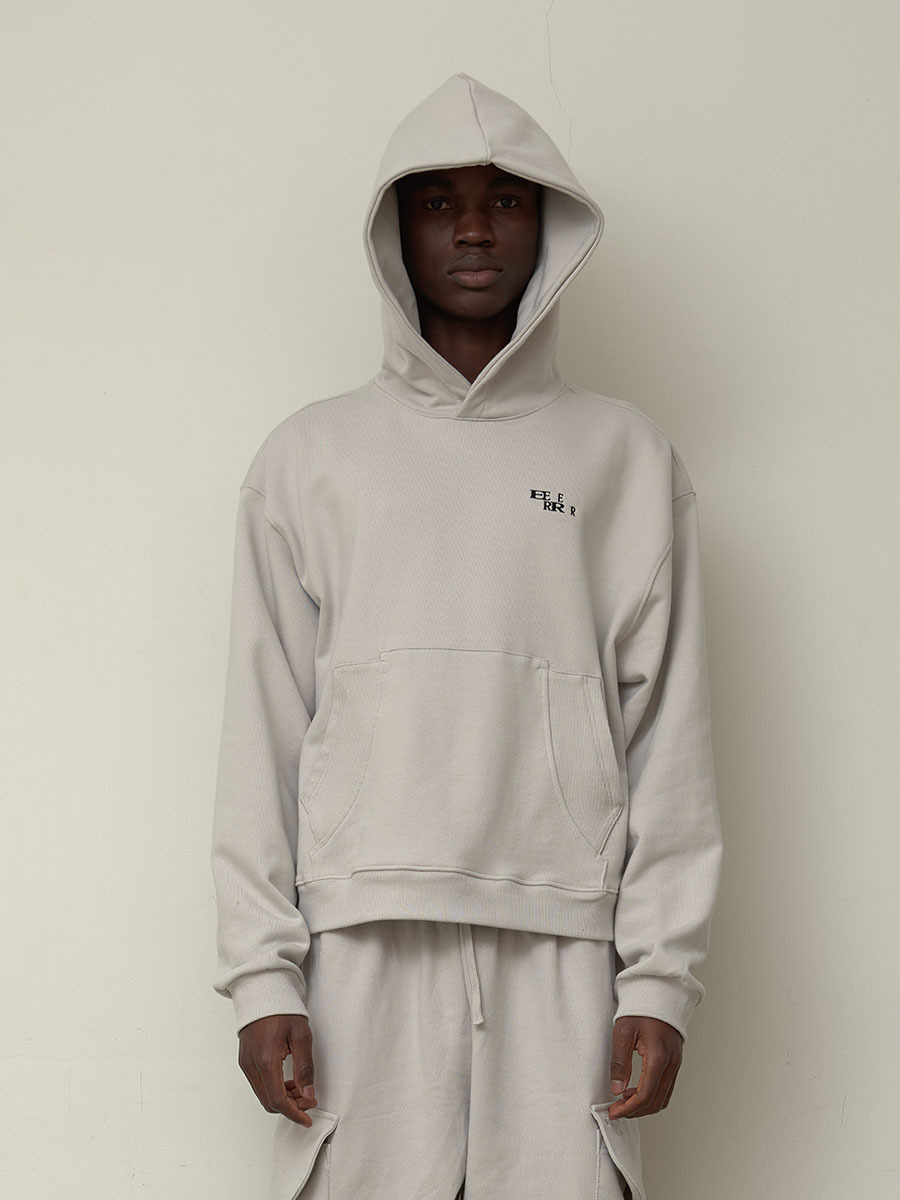 EEERRR Basic logo needlework hoodie (Gray) - HAGO(하고)