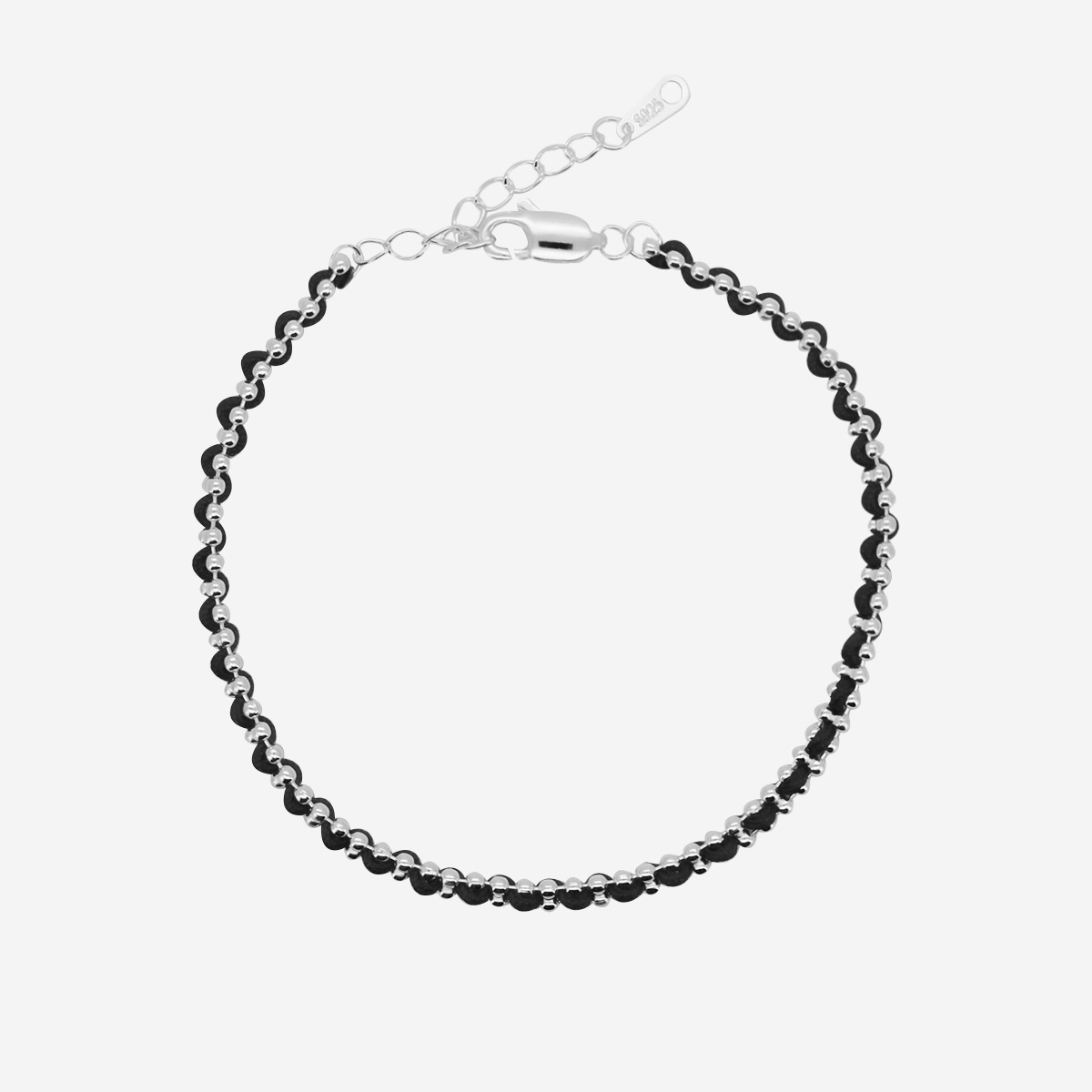 [33%쿠폰]925 실버 블랙 끈 팔찌 SIB-25SSR4 - HAGO(하고)