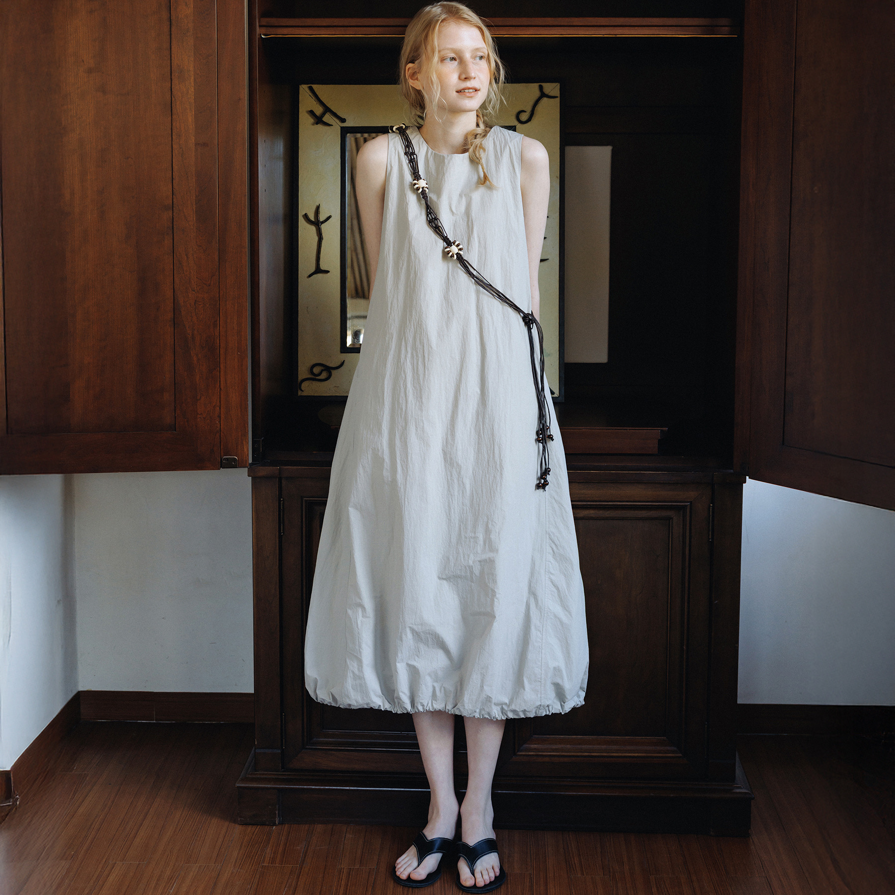 Balloon string dress (beige) - HAGO(하고)