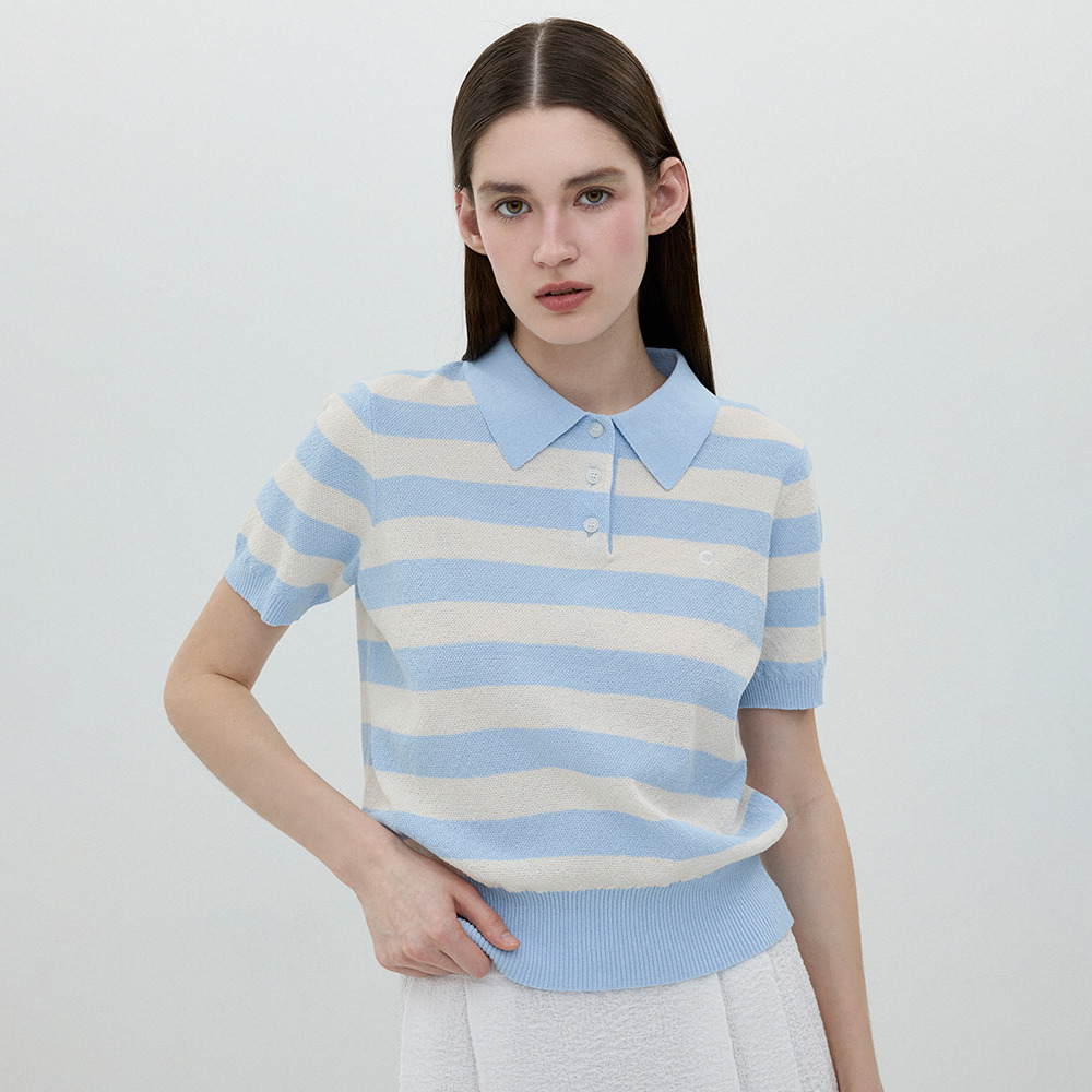[25SS clove] Stripe Collar Knit (Sky Blue) - HAGO(하고)