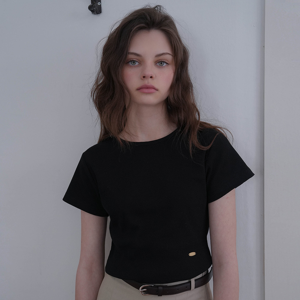 Waffle Half Sleeve T-Shirt [Black] - HAGO(하고)