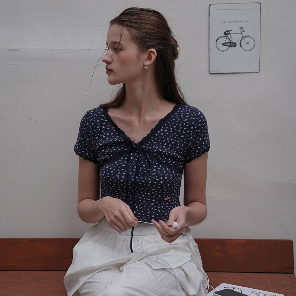 Emily Ribbon T-Shirt [Navy] - HAGO(하고)