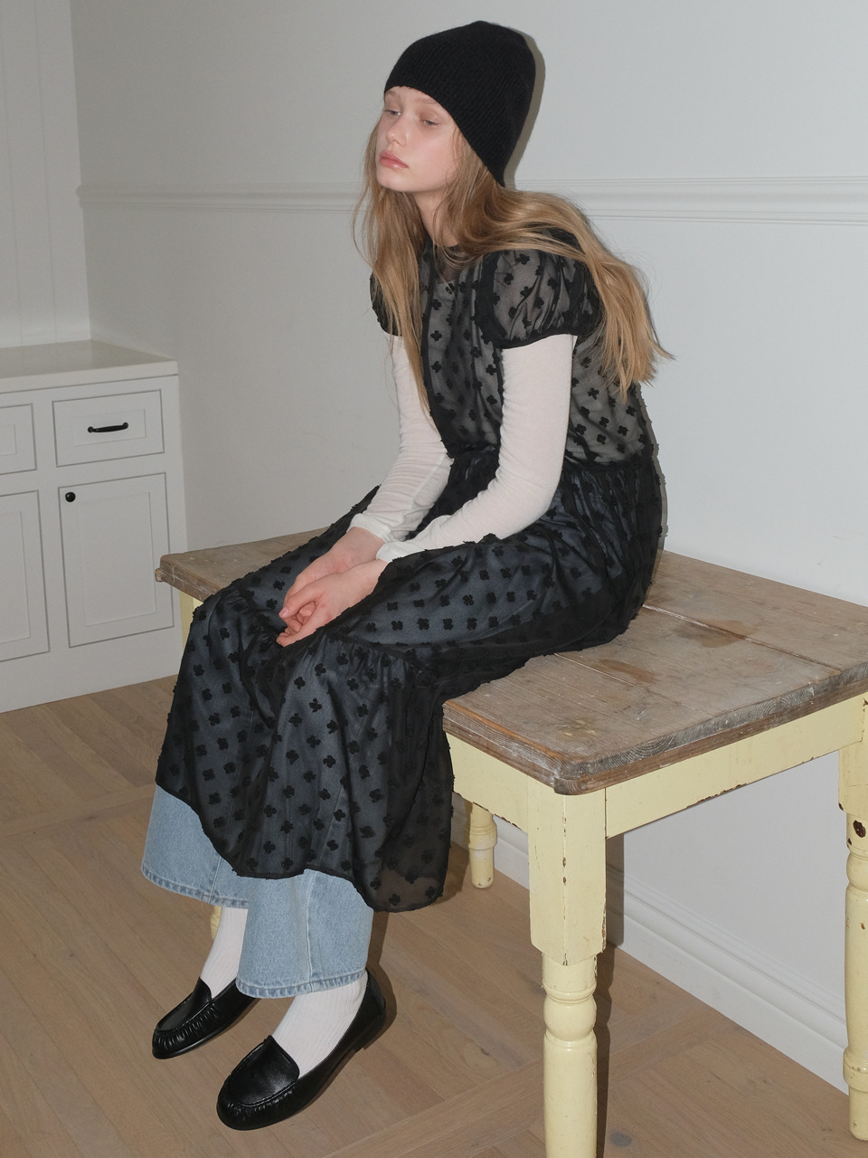 A SHEER PUFF SLEEVE DRESS_BLACK - HAGO(하고)