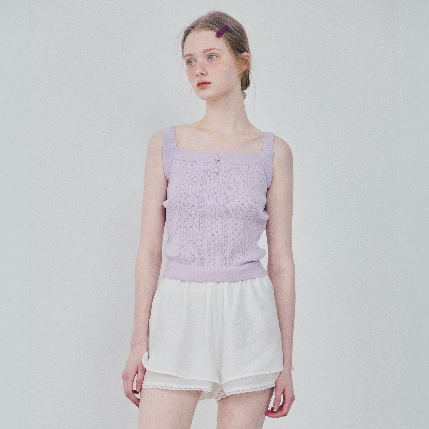 (5/2 예약 발송) 펀칭 랩버튼 슬리브리스 니트_Lavender - HAGO(하고)