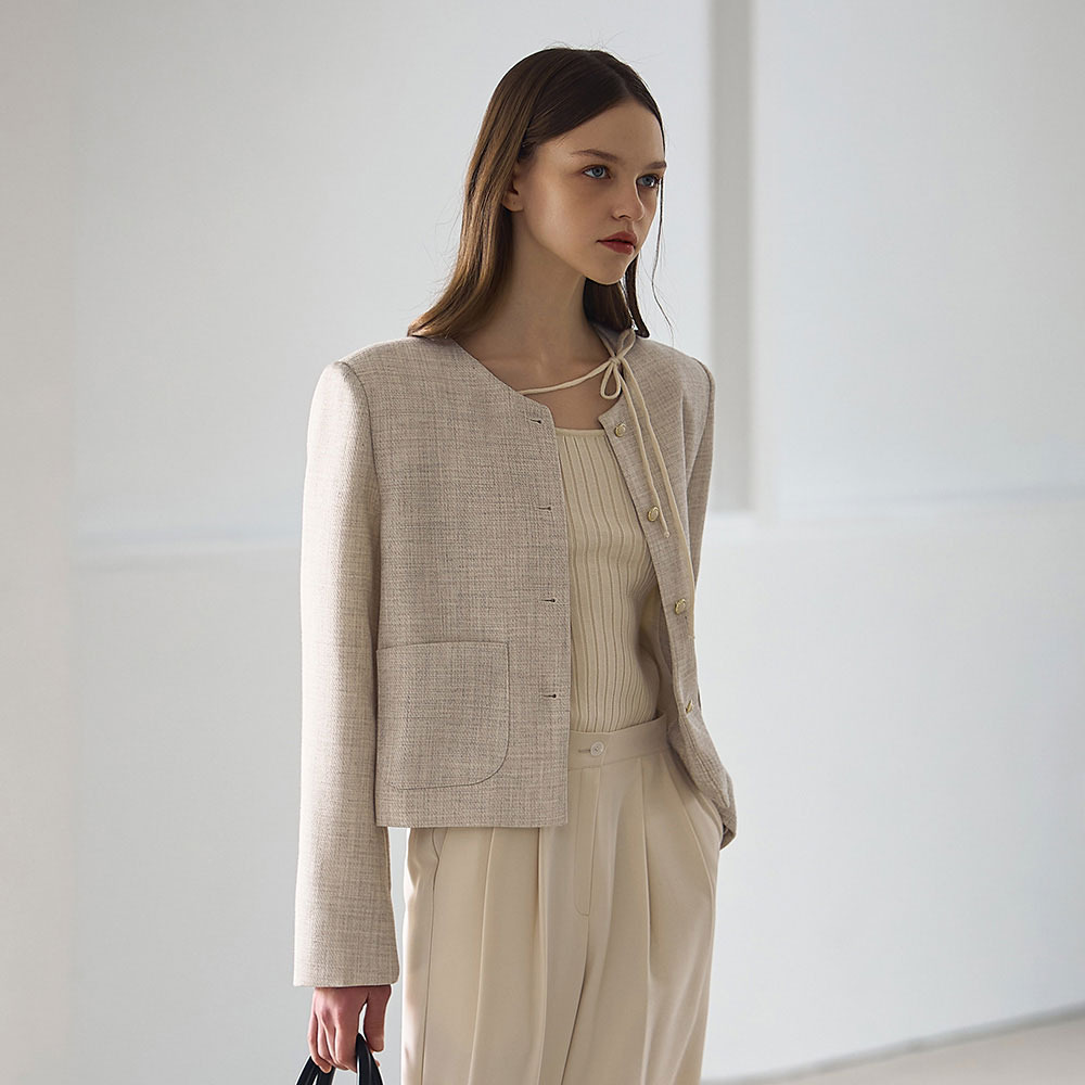 [22% 쿠폰]COLLARLESS ROUND TWEED JACKET_NSJK506 - HAGO(하고)