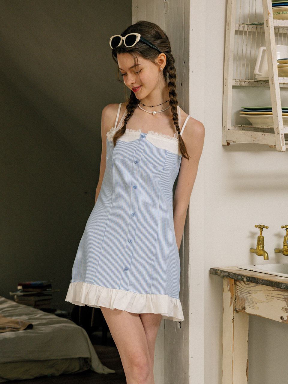 DD_Lace tude short dress_BLUE - HAGO(하고)