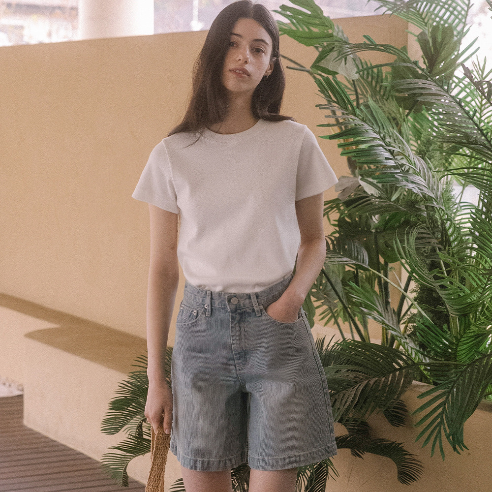 Basic cotton round t-shirt TISU03TS14_Ivory - HAGO(하고)