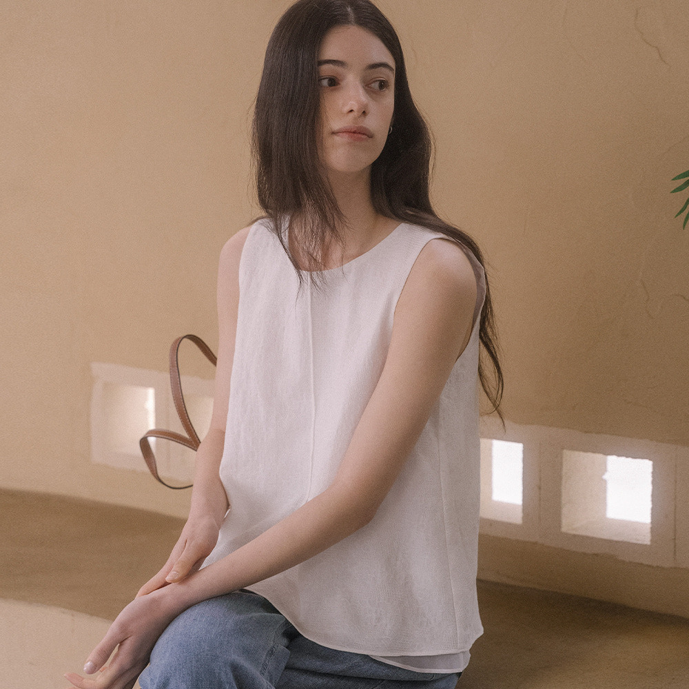 [2차-6/19예약배송]Round ribbon point sleeveless top TISU03BL14_White - HAGO(하고)