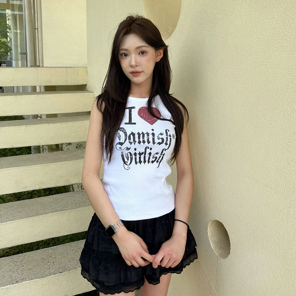Girlish Crack Heart Tank-Top_White - HAGO(하고)