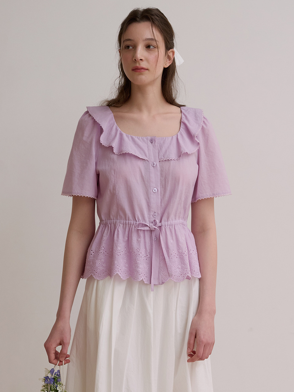 Eyelet lace blouse - Lavender - HAGO(하고)