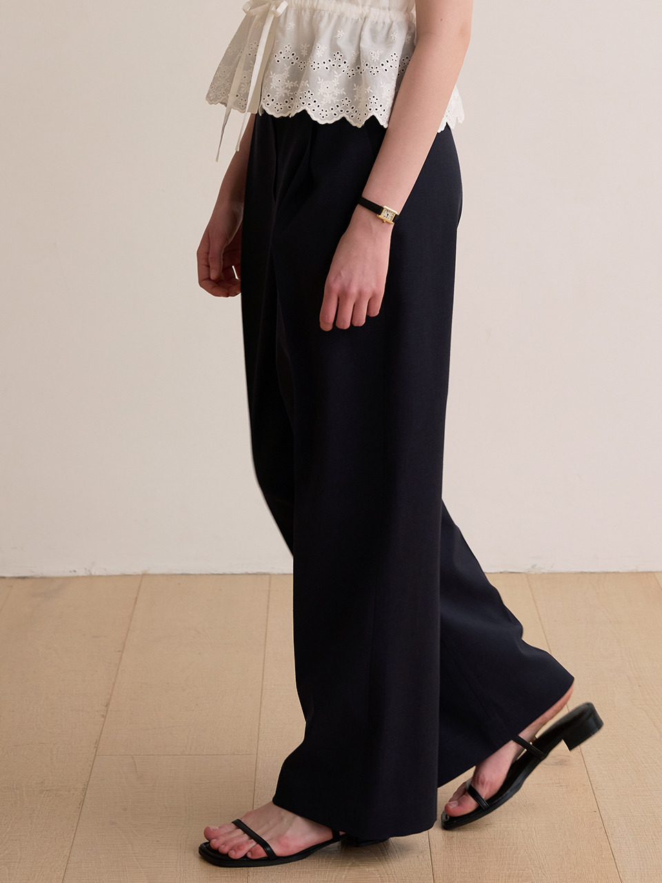 Tuck wide pants - Navy - HAGO(하고)