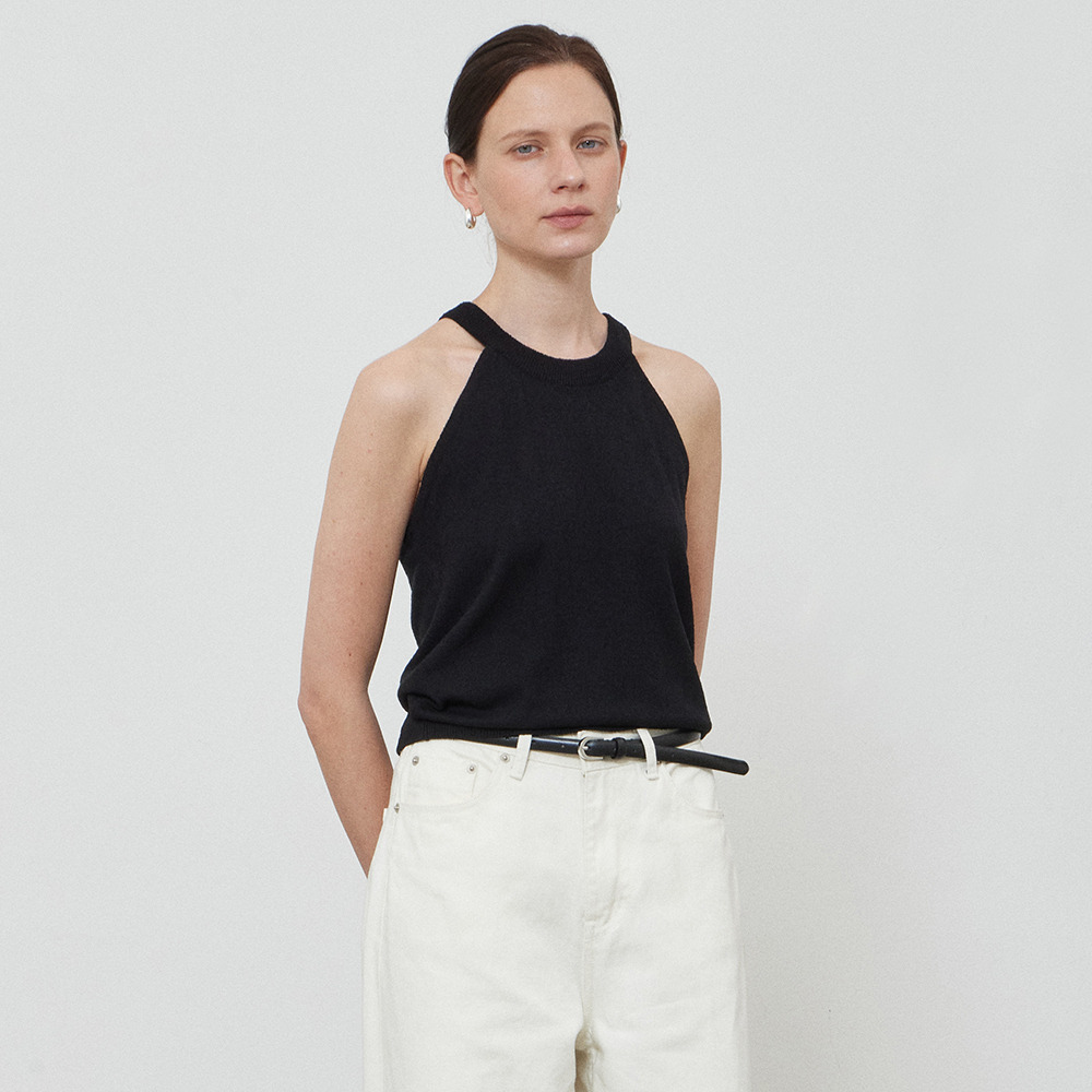 HALTER NECK SLEEVELESS TOP - BLACK - HAGO(하고)