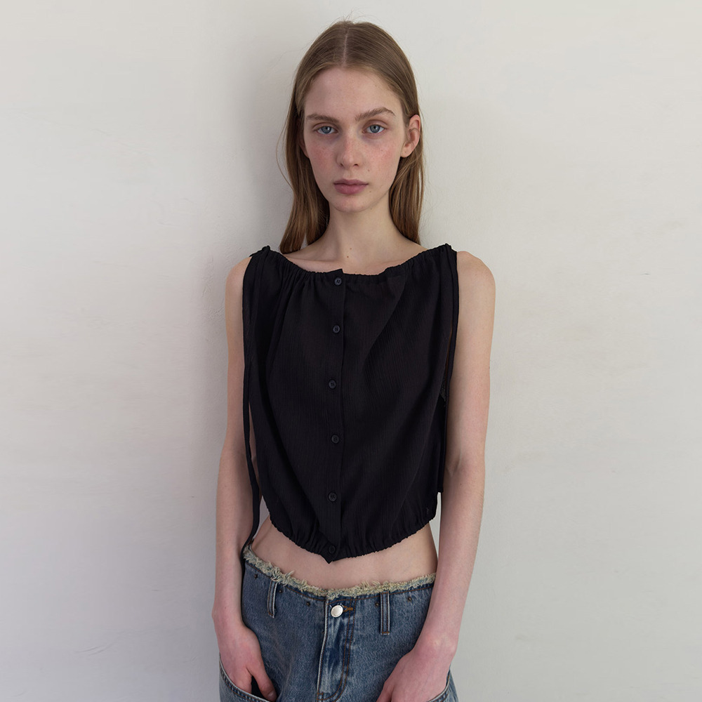 STRING SLEEVELESS BLOUSE (black) - HAGO(하고)