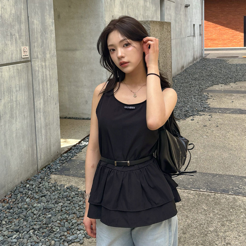 Layered Frill Sleeveless one-piece_Black - HAGO(하고)