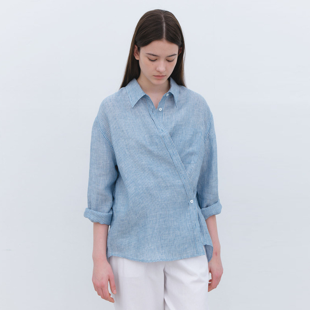 linen stripe shirts-blue - HAGO(하고)