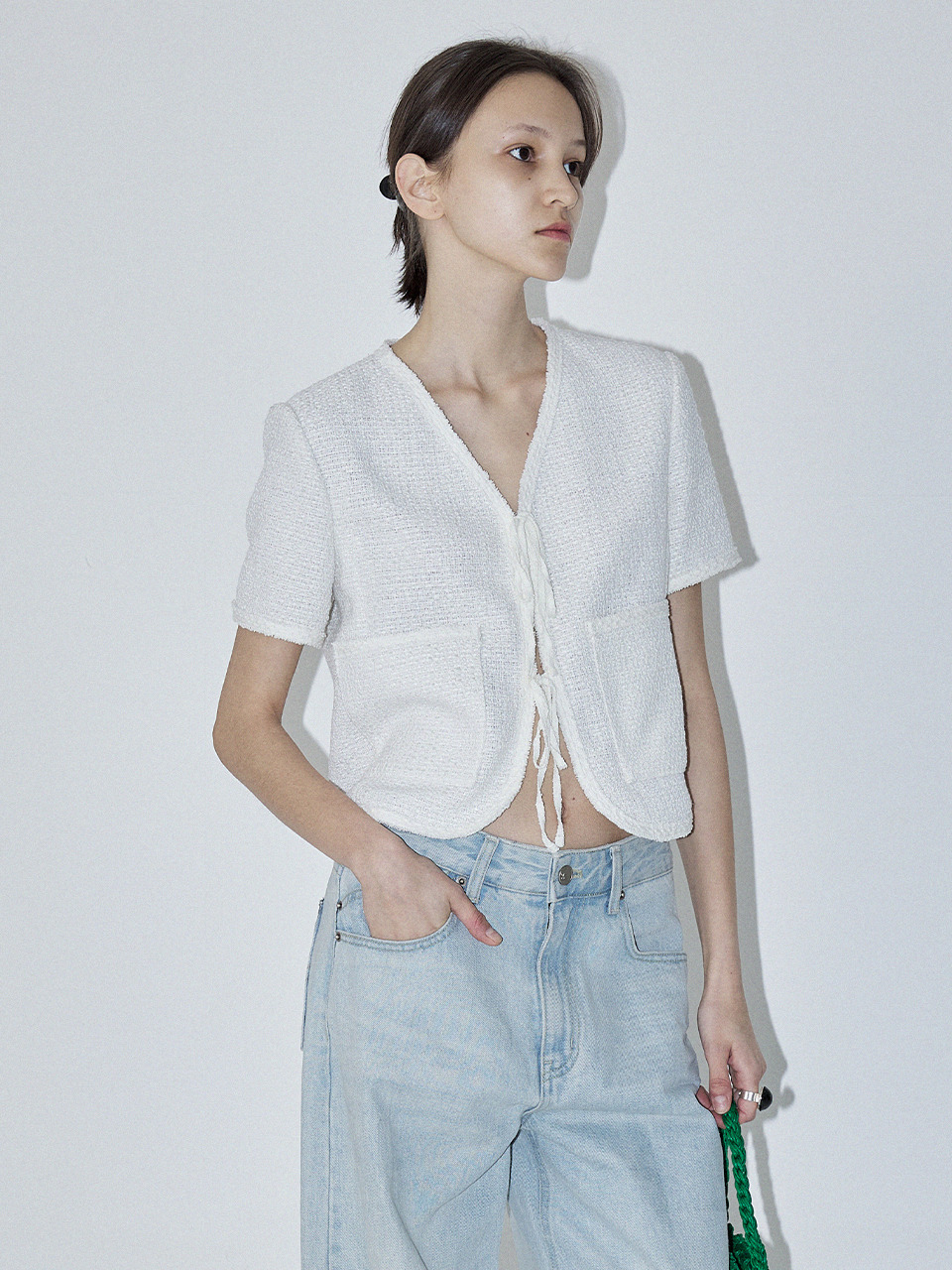 V-NECK SUMMER TWEED JACKET - WHITE - HAGO(하고)