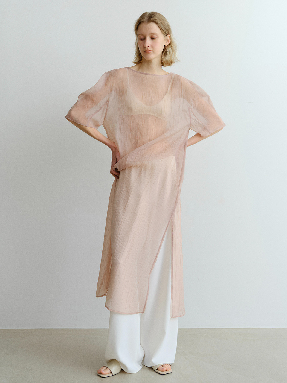 [8/22 순차배송] [10차 리오더] CREASE SHEER LAYERED OPS_PEACH PINK - HAGO(하고)