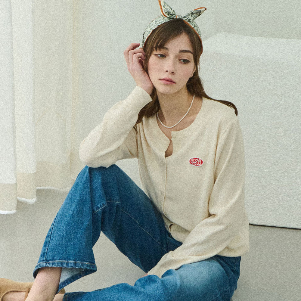 Basic round knit cardigan - Light Beige - HAGO(하고)