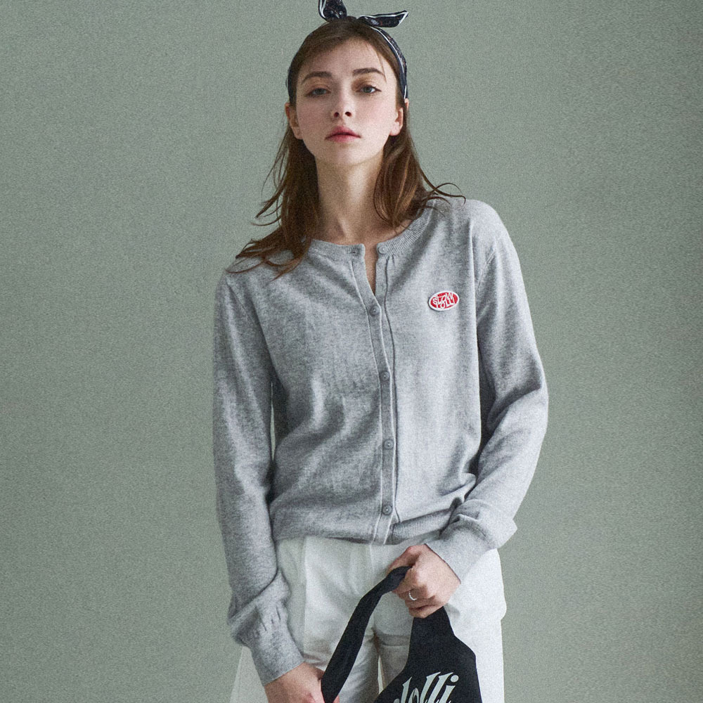 Basic round knit cardigan - Gray - HAGO(하고)