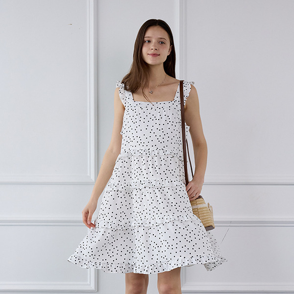 [30%쿠폰]RUFFLED POLKA DOT DRESS_IVORY - HAGO(하고)