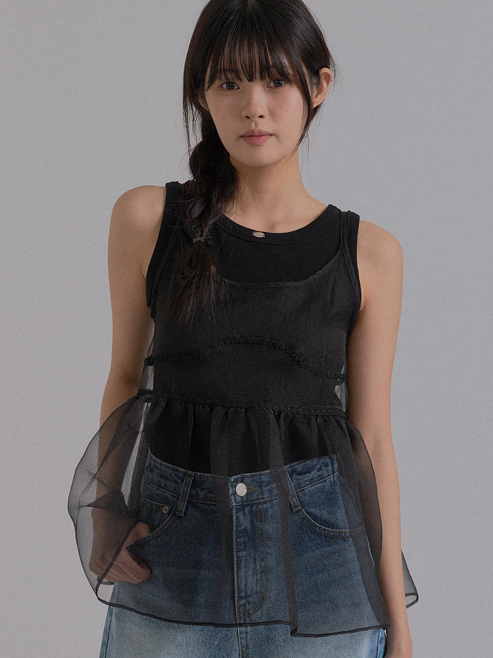 Silhouette Sheer Layer Top_Black - HAGO(하고)