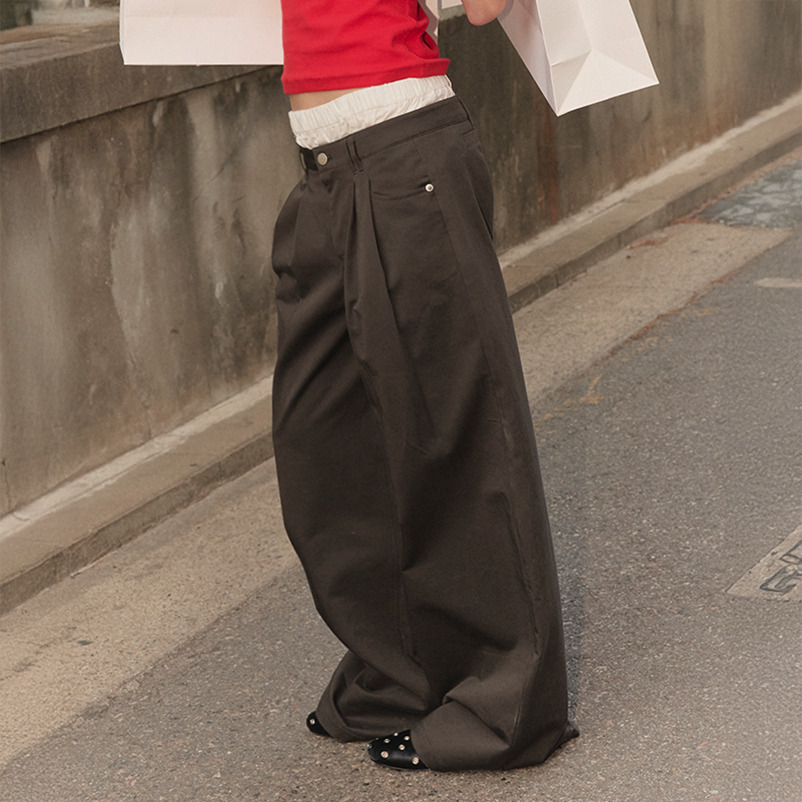 [3RD RESTOCK] UNDERWEAR LAYERED TROUSERS - CHARCOAL - HAGO(하고)