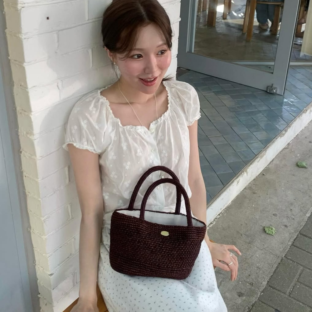 raffia bag (mini-tote) - brown - HAGO(하고)