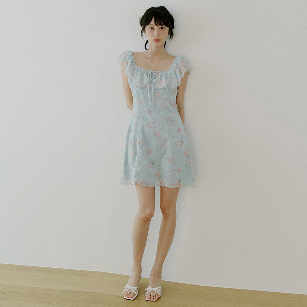 WOI FLOWER PATTERN FRILL OPS MINT BLUE - HAGO(하고)