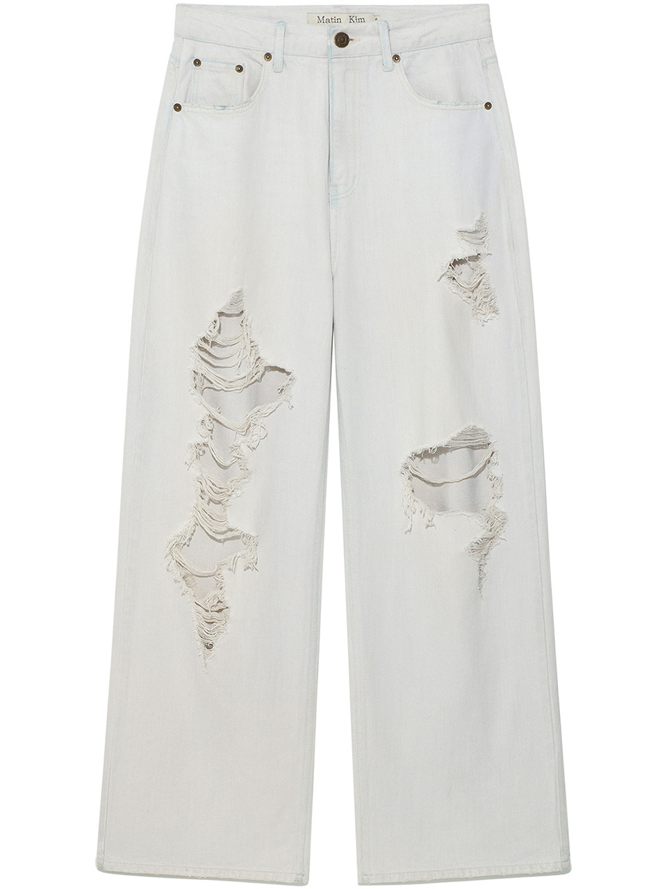 DAMAGE POINT WASHED WIDE DENIM PANTS IN LIGHT GREY - HAGO(하고)