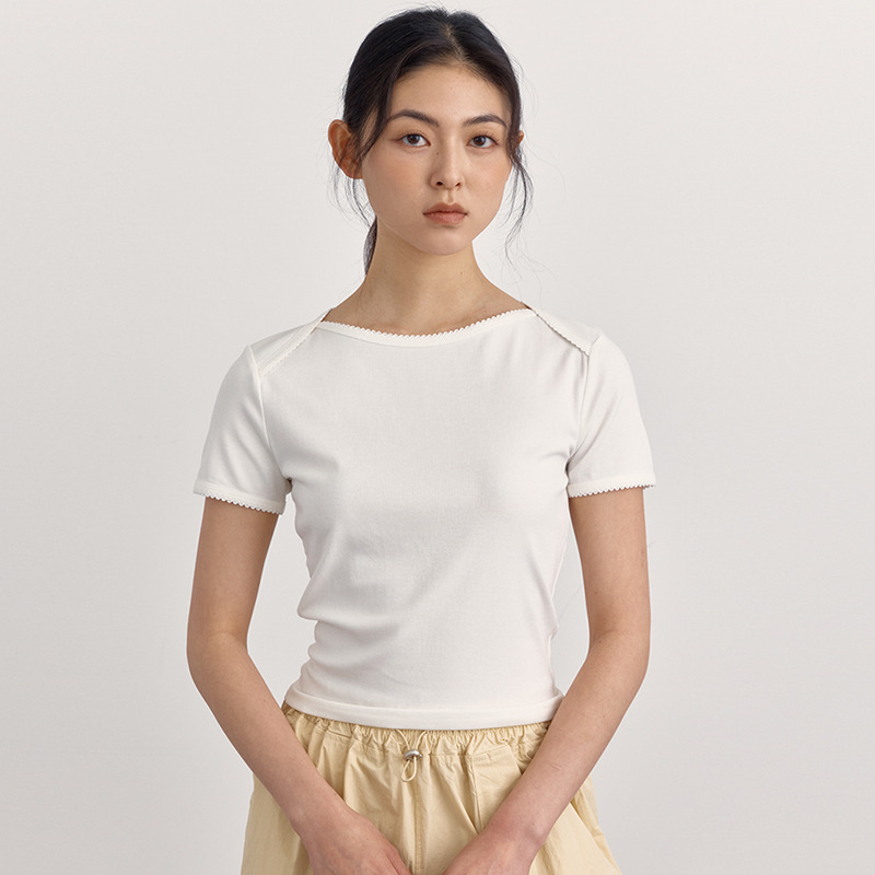 Frill Neck Slim T-Shirt_3COLOR - HAGO(하고)