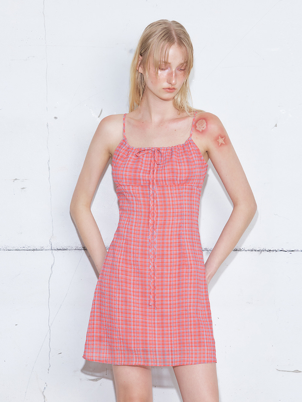 Slip Check Mini Dress, Red - HAGO(하고)