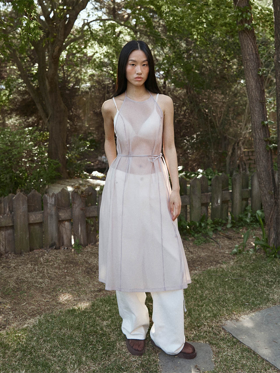 HALTER NECK SHEER DRESS L/GRAY - HAGO(하고)