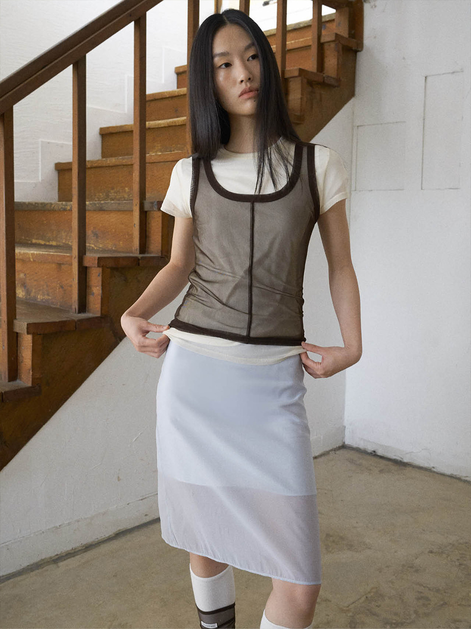 SHEER LAYERED SKIRT SKY BLUE - HAGO(하고)