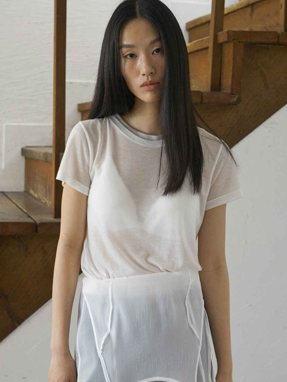 LAYERED NECK T-SHIRT IVORY - HAGO(하고)
