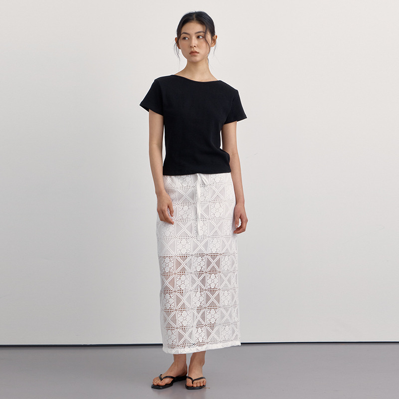 Lace Drawstring Long Skirt_ivory - HAGO(하고)