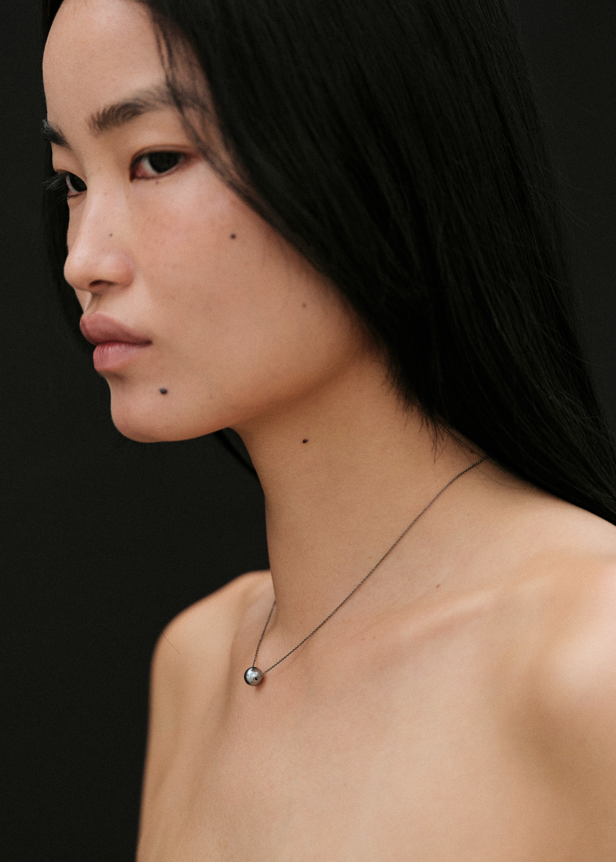 Grey Pearl Necklace - Black (silver925) - HAGO(하고)