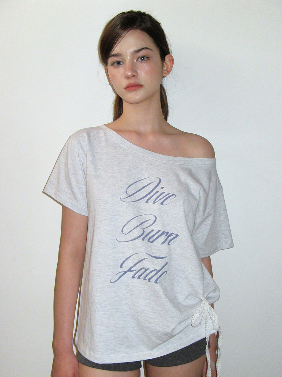 LACE STRING OFF SHOULDER TOP_MELANGE GREY - HAGO(하고)