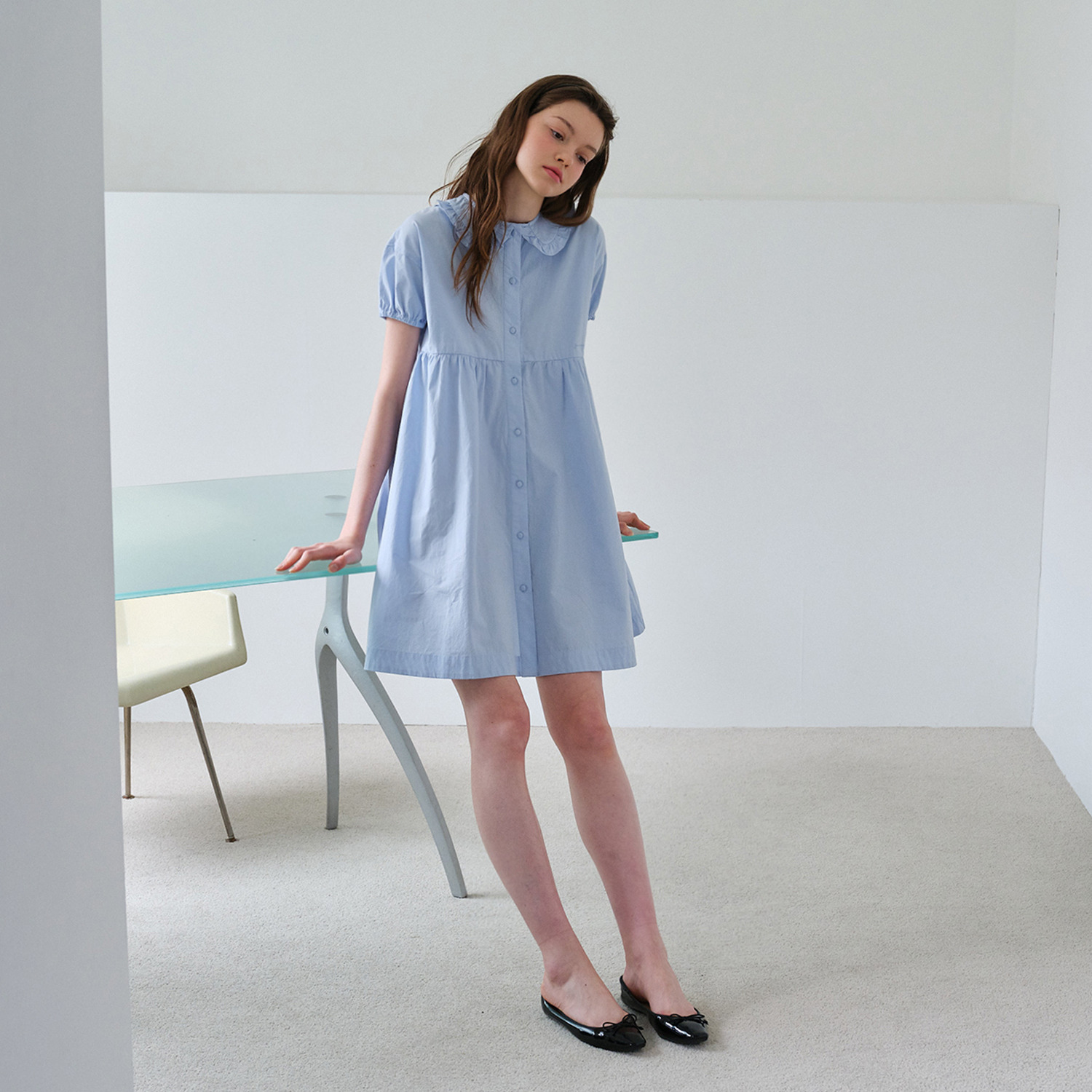 라운드 볼륨 하프 원피스_Soft Sky - HAGO(하고)