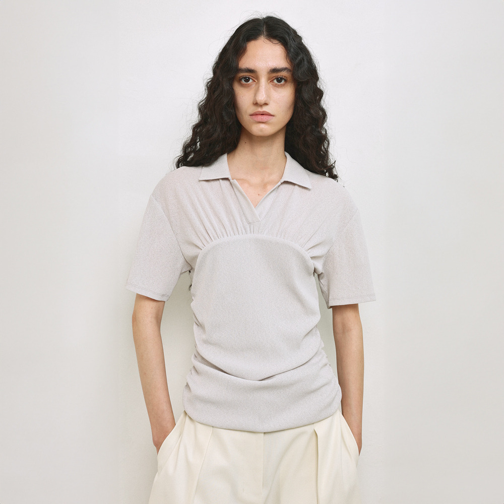 Ripple Collar T-Shirt _ Greyish Beige - HAGO(하고)