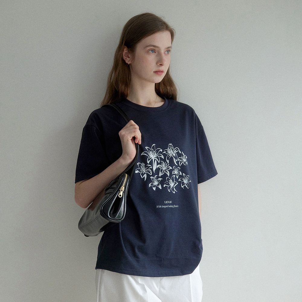 esy flower T-shirts (navy) - HAGO(하고)