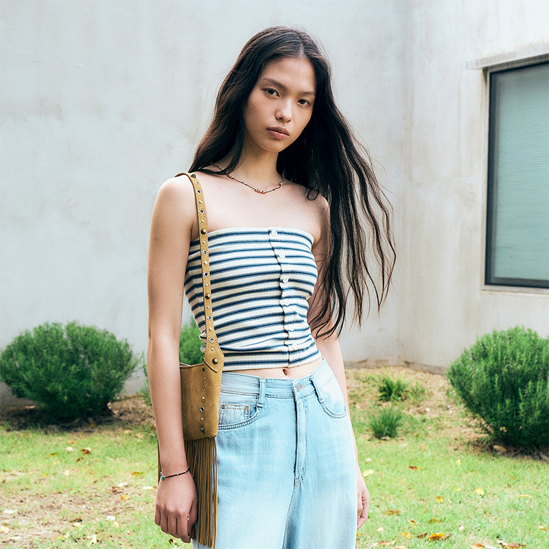 Stripe Button Tube Top (Blue) - HAGO(하고)